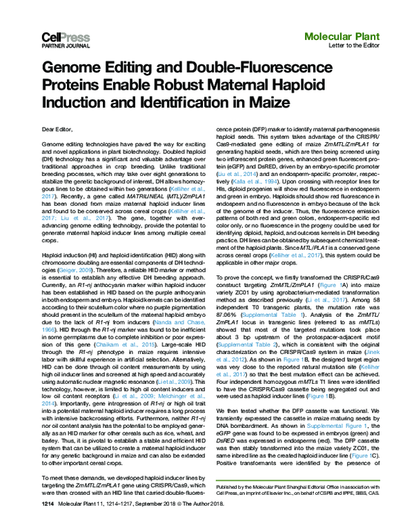 (PDF) Genome Editing and Double-Fluorescence Proteins Enable Robust ...