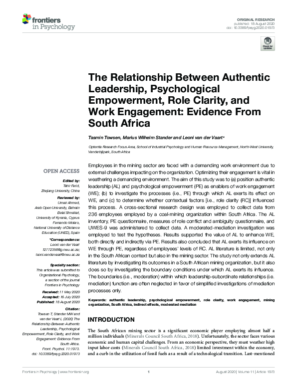 (PDF) The Relationship Between Authentic Leadership, Psychological Empowerment, Role Clarity ...