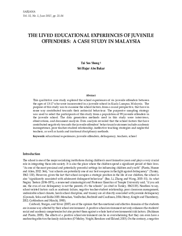(PDF) The Lived Educational Experiences of Juvenile Offenders: A Case ...
