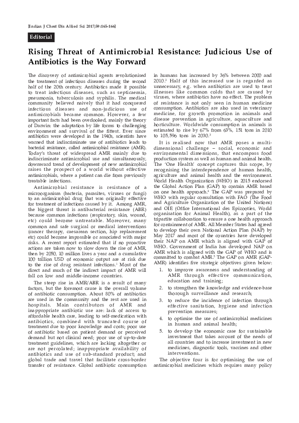 (PDF) Rising Threat of Antimicrobial Resistance: Judicious Use of ...