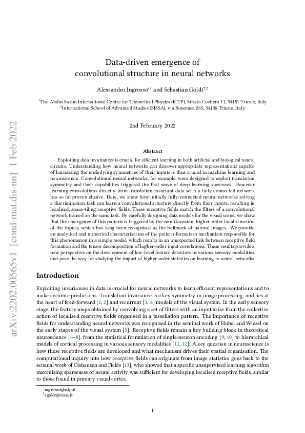(PDF) Data-driven emergence of convolutional structure in neural networks
