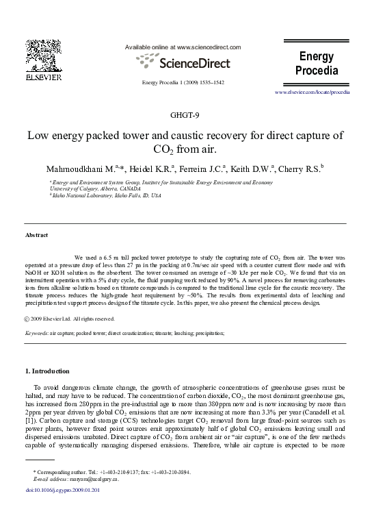 (PDF) Low energy packed tower and caustic recovery for direct capture ...