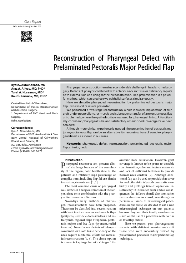 (PDF) Reconstruction of Pharyngeal Defect with Prelaminated Pectoralis ...