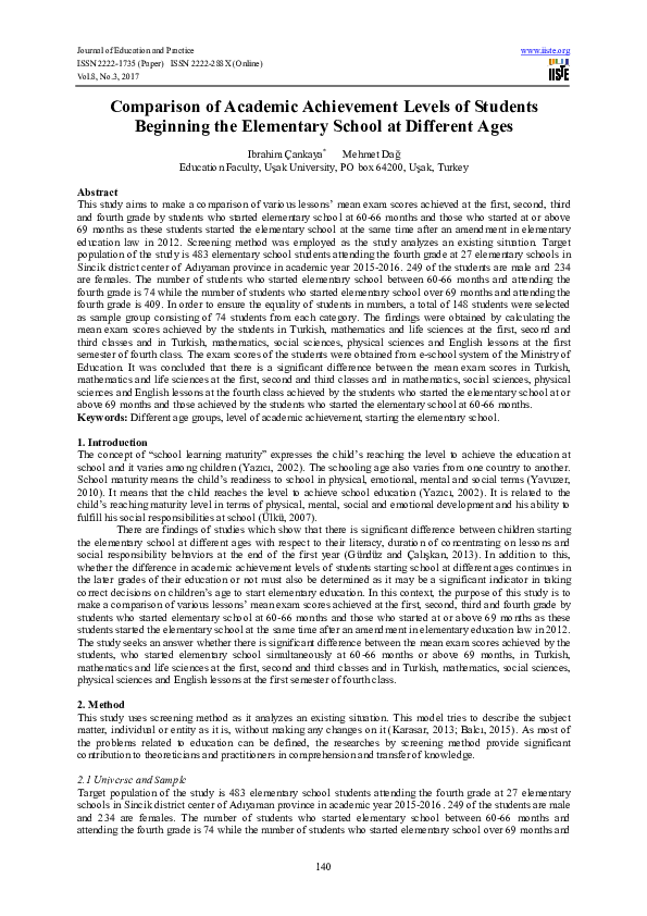 (PDF) Comparison of Academic Achievement Levels of Students Beginning ...