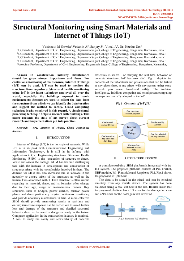 Pdf Structural Monitoring Using Smart Materials And Internet Of Things Iot