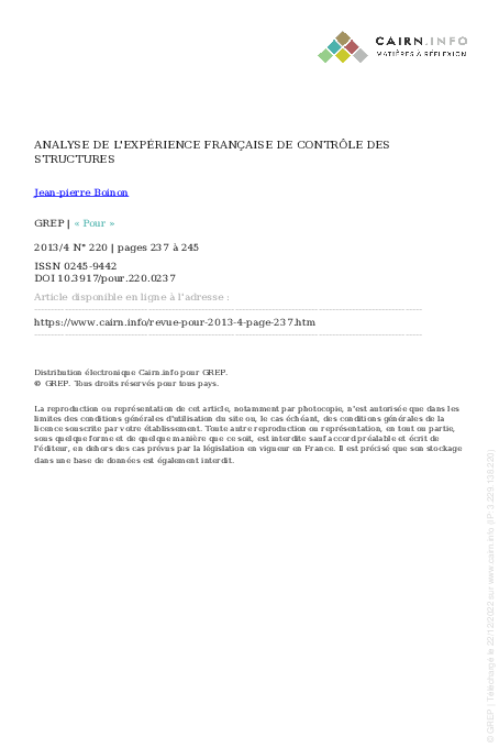 (PDF) Analyse de l'expérience française de contrôle des structures