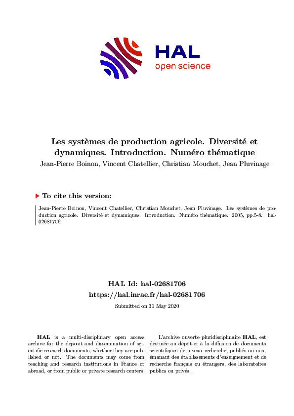 (PDF) Les systèmes de production agricole. Diversité et dynamiques ...