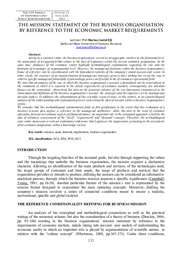 (PDF) The mission statement of the business organisation by reference ...