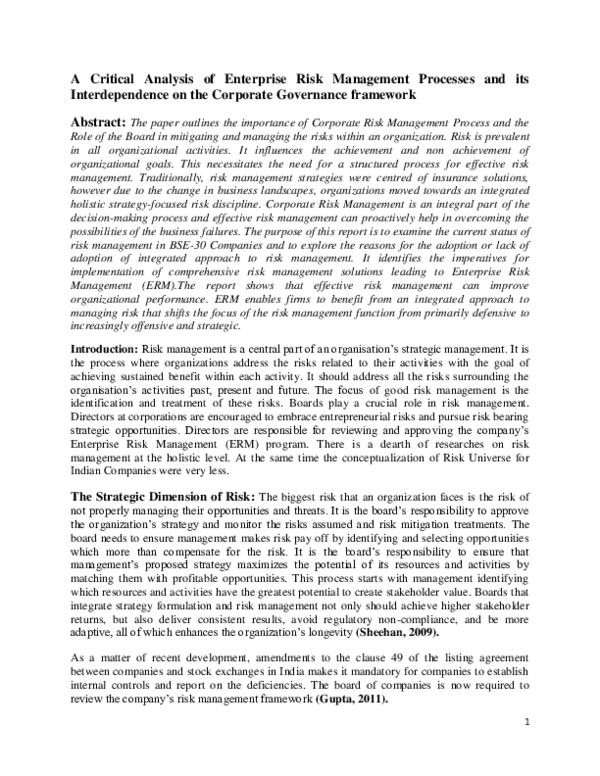 (PDF) A Critical Analysis of Enterprise Risk Management Processes and ...