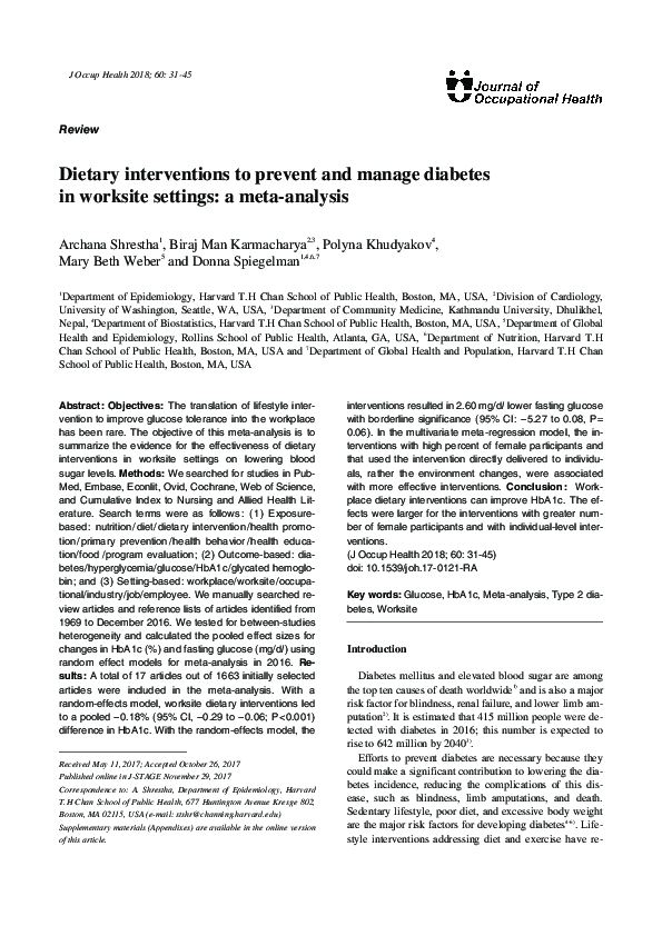 (PDF) Dietary interventions to prevent and manage diabetes in worksite ...
