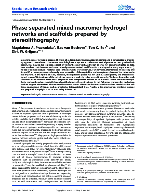 (PDF) Phase-separated mixed-macromer hydrogel networks and scaffolds ...