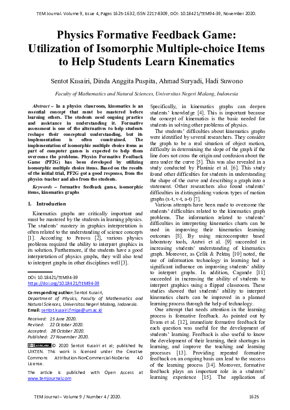 (PDF) Physics Formative Feedback Game: Utilization of Isomorphic ...