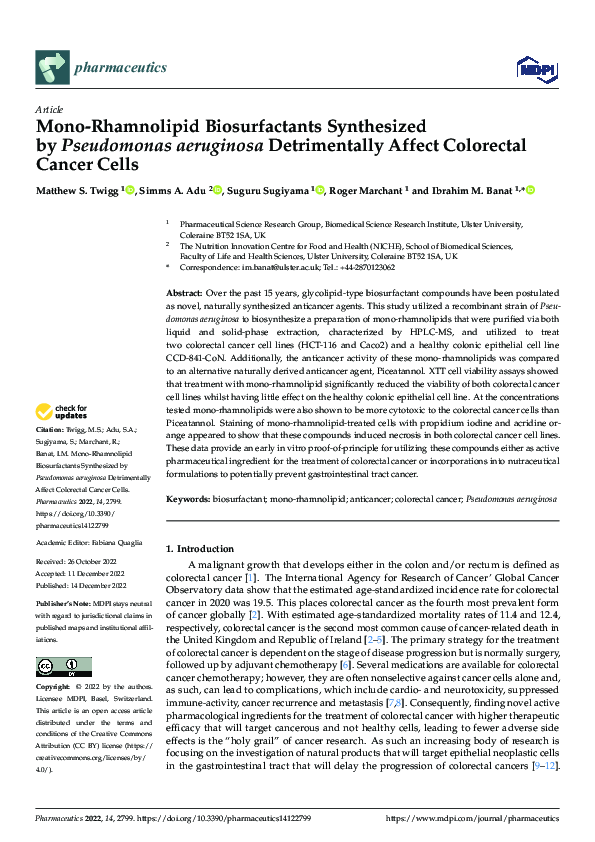 (PDF) Mono-Rhamnolipid Biosurfactants Synthesized by Pseudomonas ...
