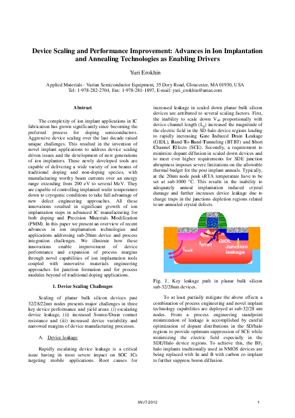 (PDF) Device scaling and performance improvement: Advances in ion ...