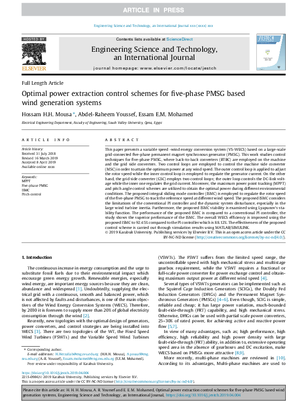 Pdf Optimal Power Extraction Control Schemes For Five Phase Pmsg Based Wind Generation Systems