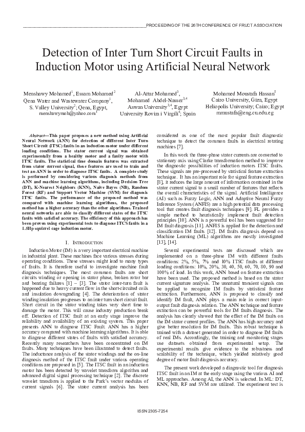 Pdf Detection Of Inter Turn Short Circuit Faults In Induction Motor Using Artificial Neural 4240