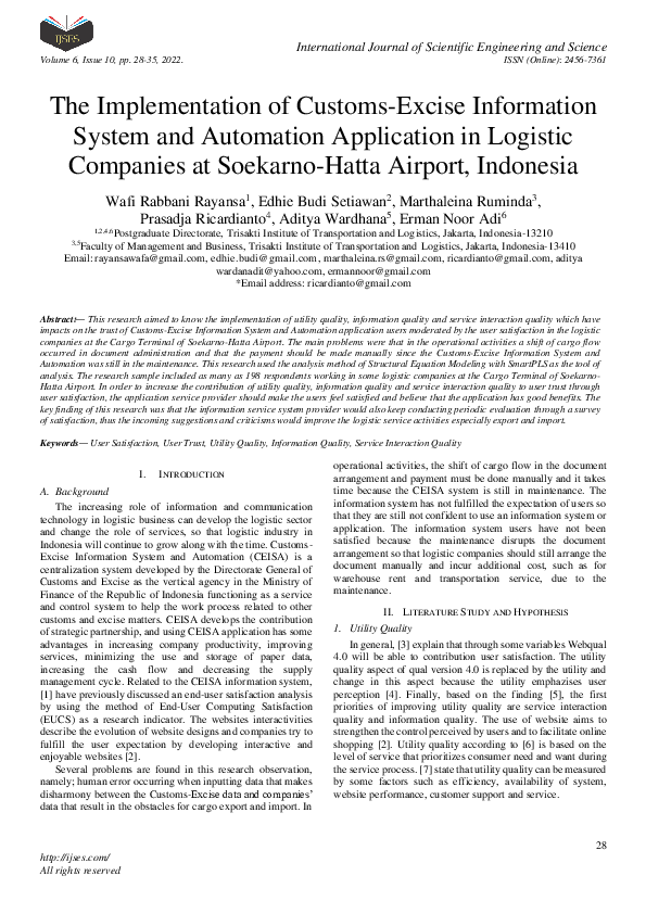 (PDF) The Implementation of Customs-Excise Information System and ...