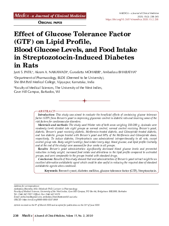 (PDF) Effect of Glucose Tolerance Factor (GTF) on Lipid Profile, Blood ...