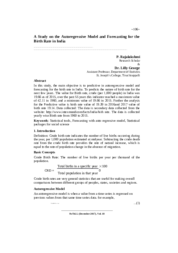 (PDF) Study on the Autoregressive Model and Forecasting for the Birth ...
