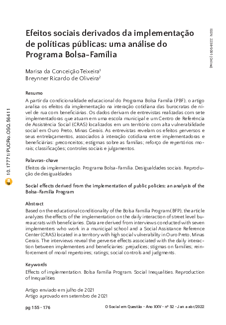 (PDF) Efeitos Sociais Derivados Da Implementação De Políticas Públicas ...