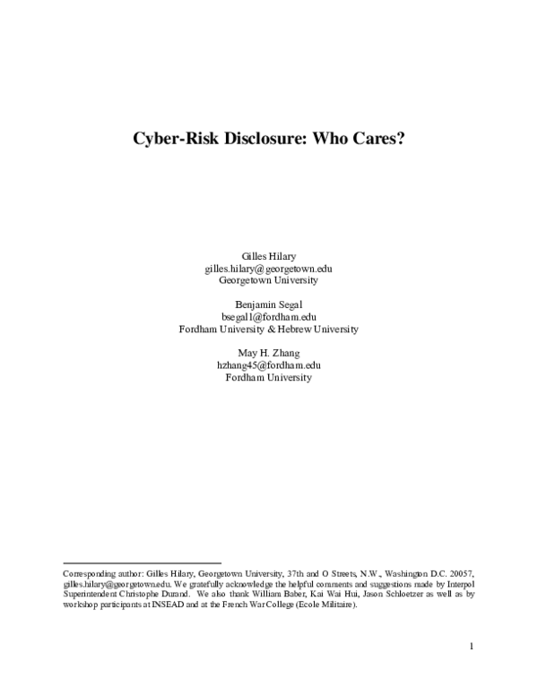 (PDF) Cyber-Risk Disclosure: Who Cares?