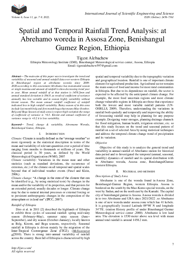 (PDF) Spatial and Temporal Rainfall Trend Analysis: at Abrehamo woreda in Assosa Zone ...
