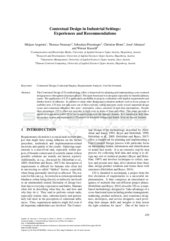 (PDF) Contextual Design in Industrial Settings: Experiences and ...