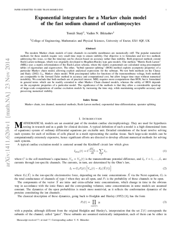 (PDF) Exponential integrators for a markov chain model of the fast ...