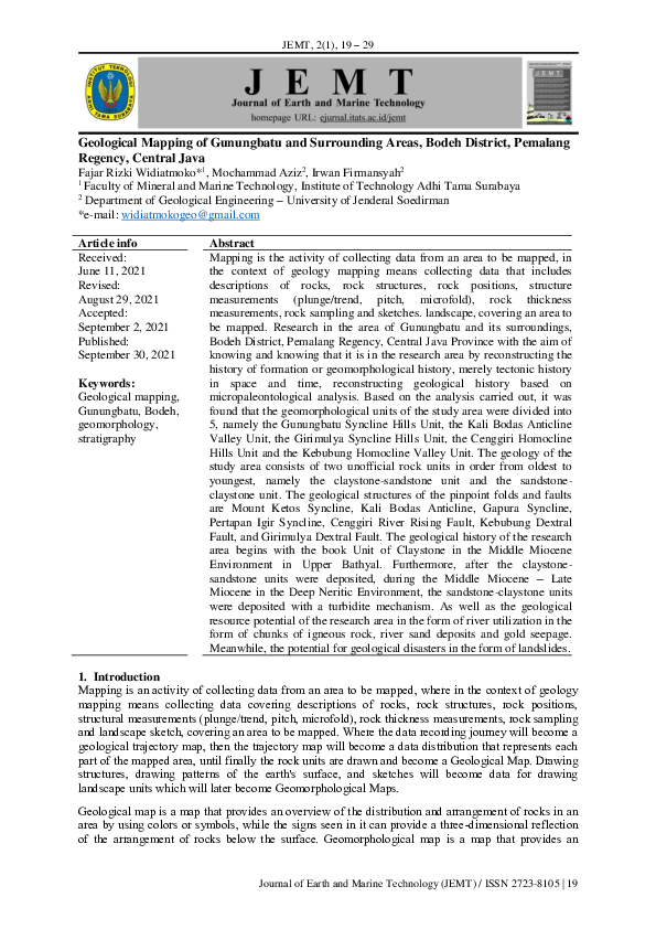 (PDF) Geological Mapping of Gunungbatu and Surrounding Areas, Bodeh ...