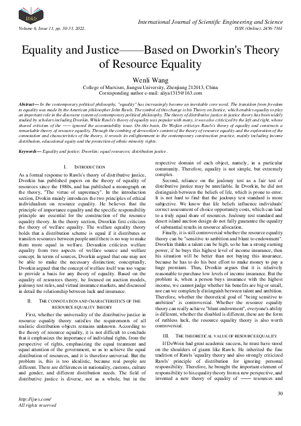 (PDF) Equality and Justice--Based on Dworkin's Theory of Resource Equality