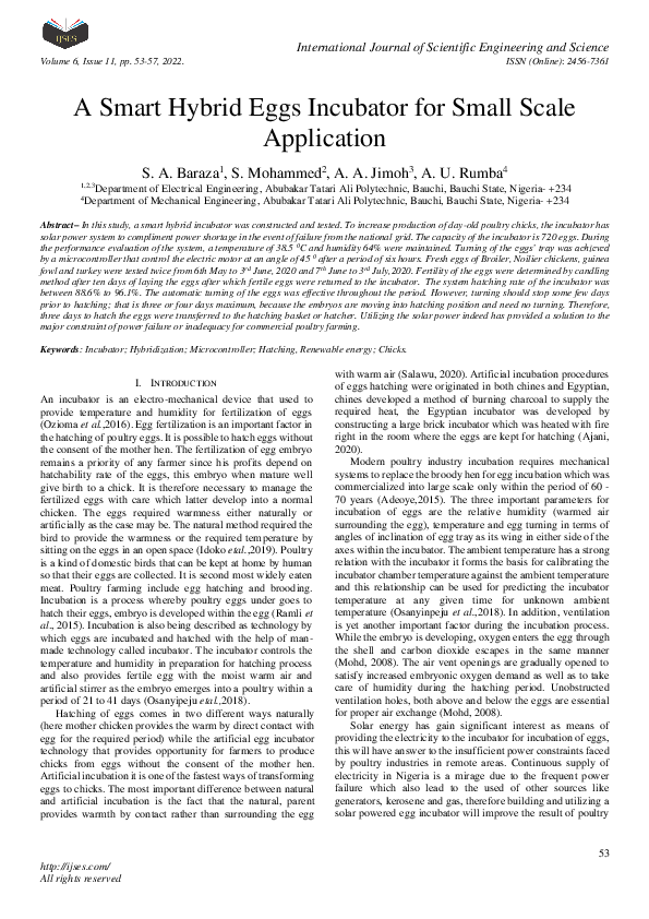 (PDF) A Smart Hybrid Eggs Incubator for Small Scale Application