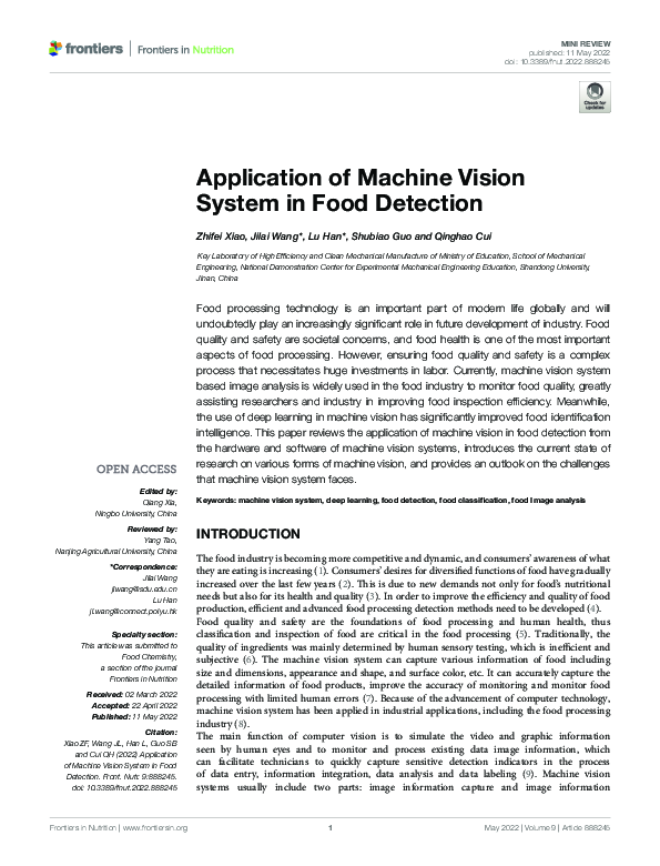 (PDF) Application of Machine Vision System in Food Detection