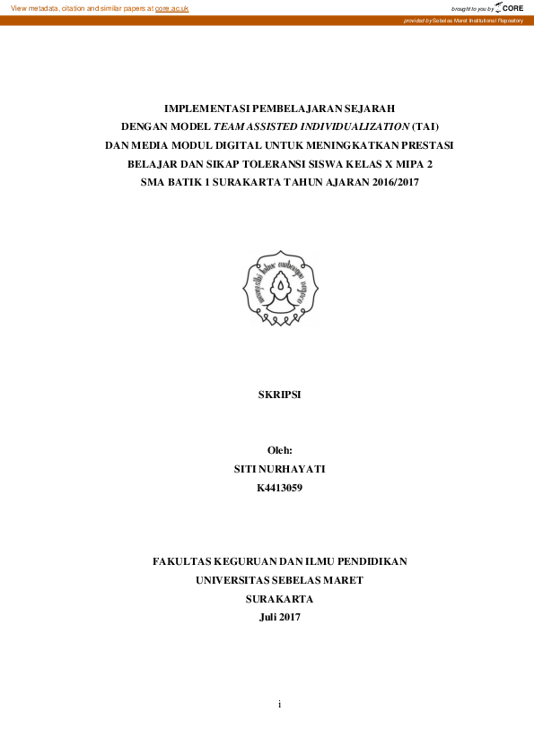 (PDF) Implementasi Pembelajaran Sejarah dengan Model Team Assisted ...