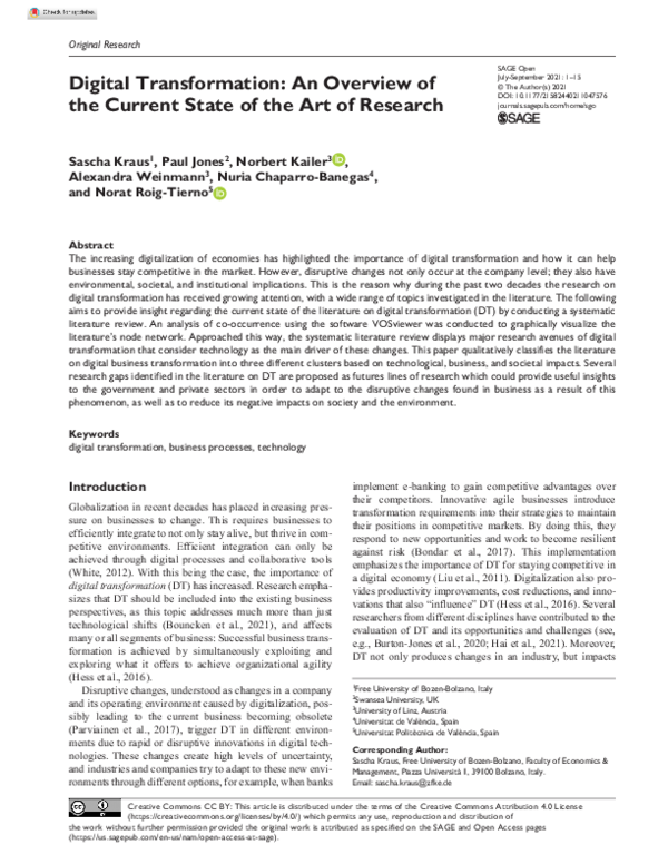 (PDF) Digital Transformation: An Overview of the Current State of the ...