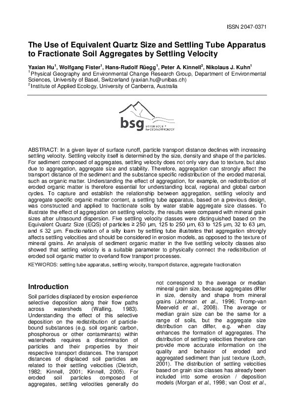 (PDF) Section 1.1.1: The use of equivalent quarz size and settling tube ...