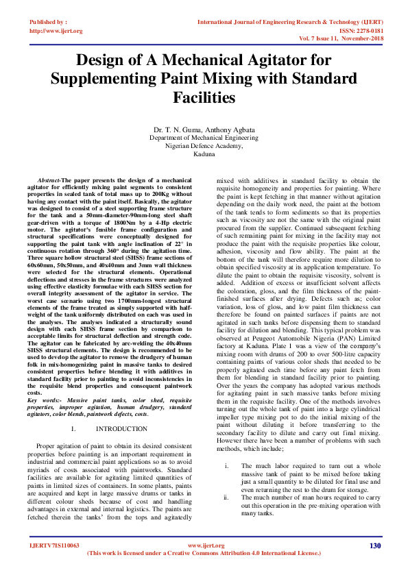 (PDF) Design of A Mechanical Agitator for Supplementing Paint Mixing ...