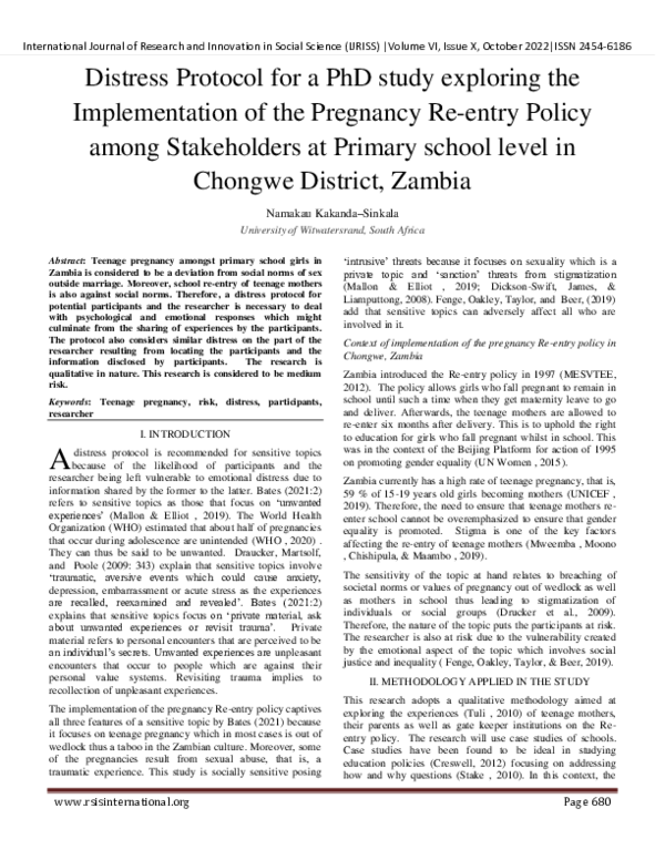 (PDF) Distress Protocol for a PhD study exploring the Implementation of ...