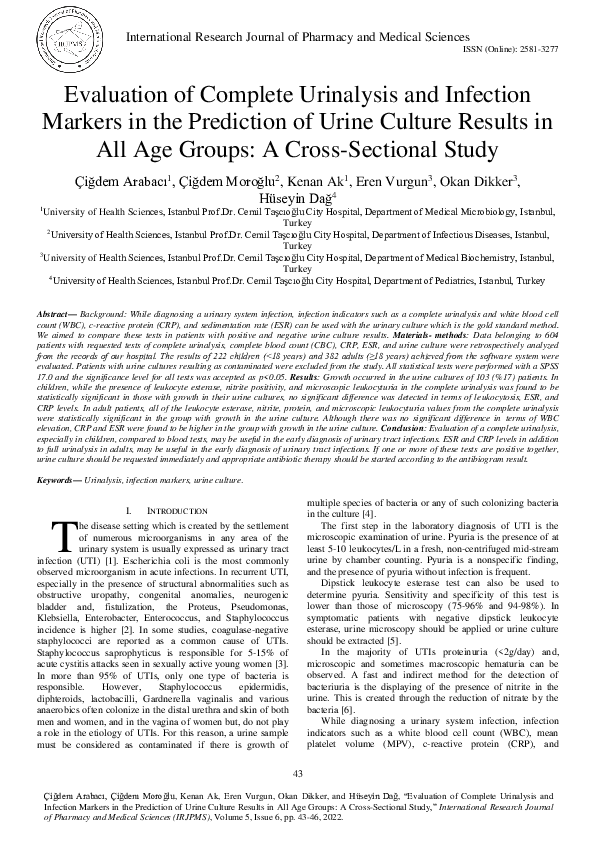 PDF Evaluation Of Complete Urinalysis And Infection Markers In The pdf-evaluation-of-complete-urinalysis-and-infection-markers-in-the