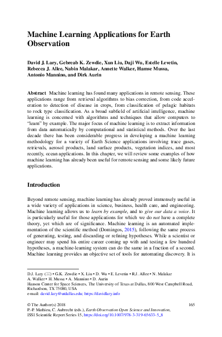 (PDF) Machine Learning Applications for Earth Observation