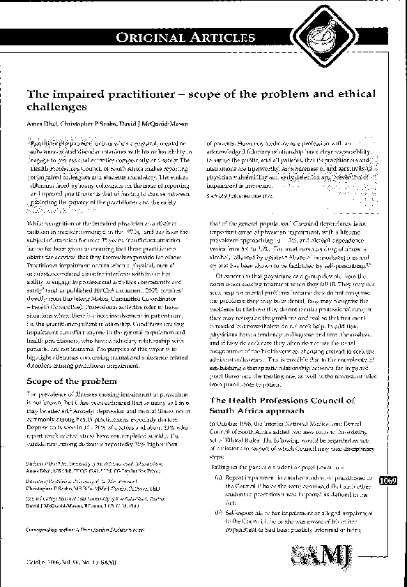 (PDF) The impaired practitioner - scope of the problem and ethical ...