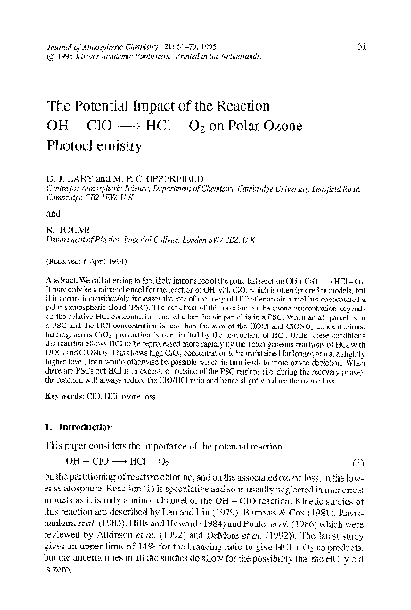 (PDF) The potential impact of the reaction OH+ClO?HCl+O2 on polar ozone ...