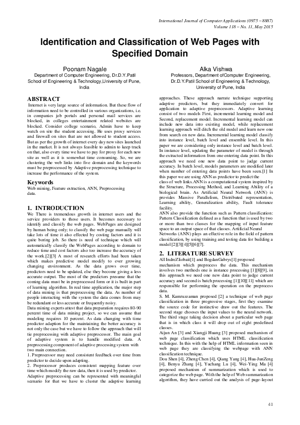 (PDF) Identification and Classification of Web Pages with Specified Domain