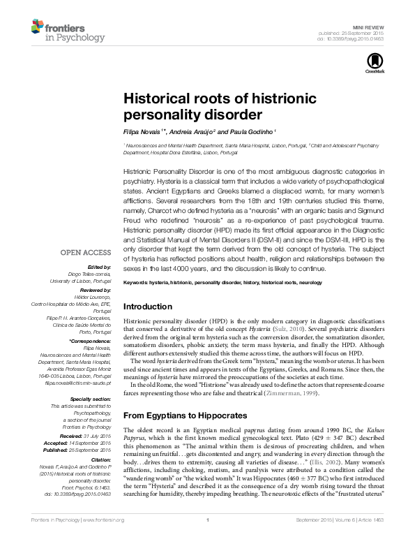 (PDF) Historical roots of histrionic personality disorder