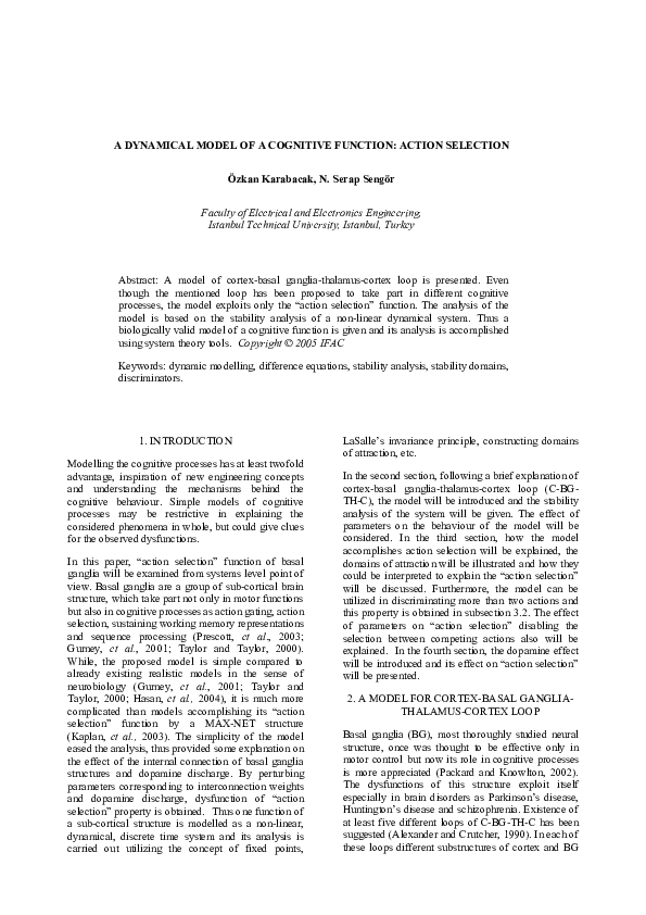 (PDF) A dynamical model of a cognitive function: Action selection