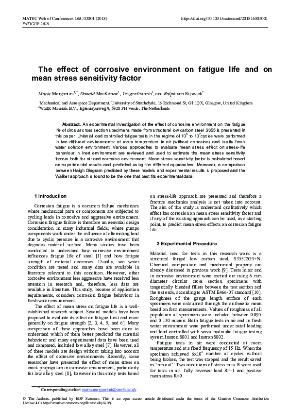 (PDF) The effect of corrosive environment on fatigue life and on mean ...