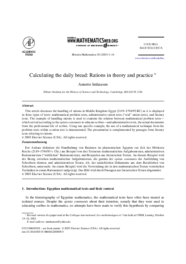 (PDF) Calculating the daily bread: Rations in theory and practice