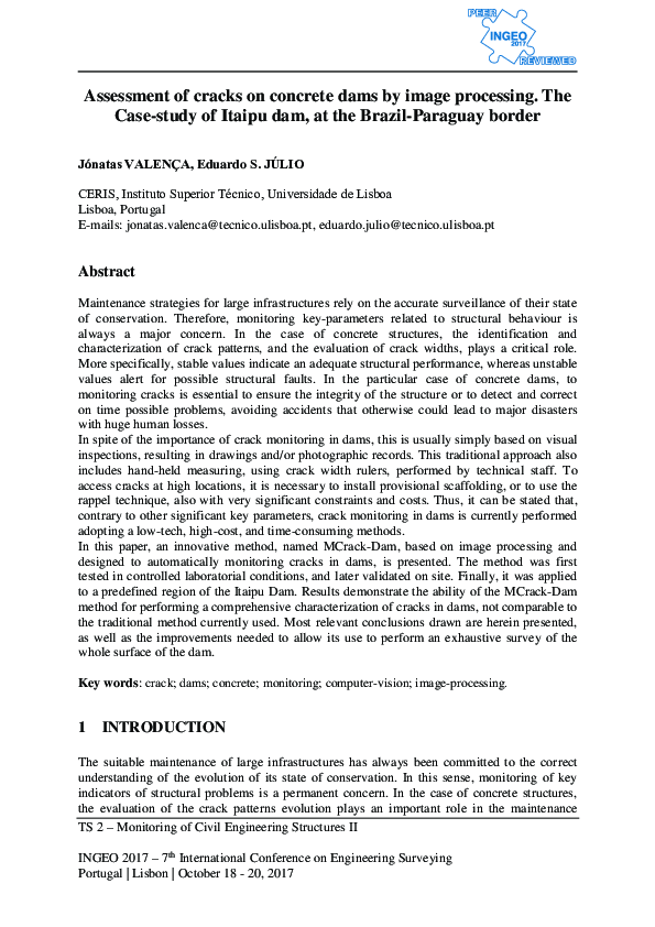 (PDF) Assessment of cracks on concrete dams by image processing . The ...