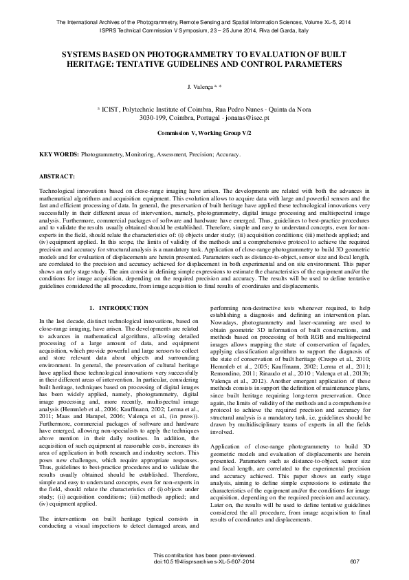 (PDF) Systems based on photogrammetry to evaluation of built heritage: tentative guidelines and ...