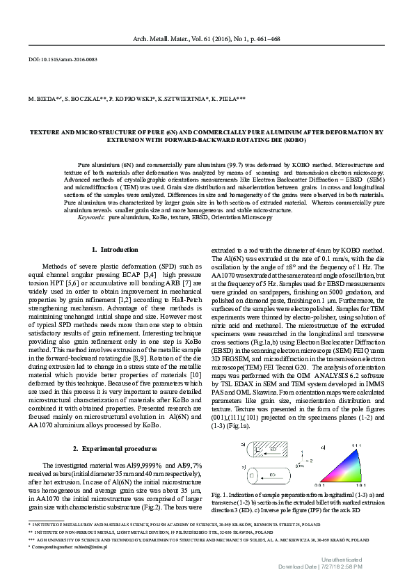 (PDF) Texture and Microtexture of Pure (6N) and Commercially Pure ...