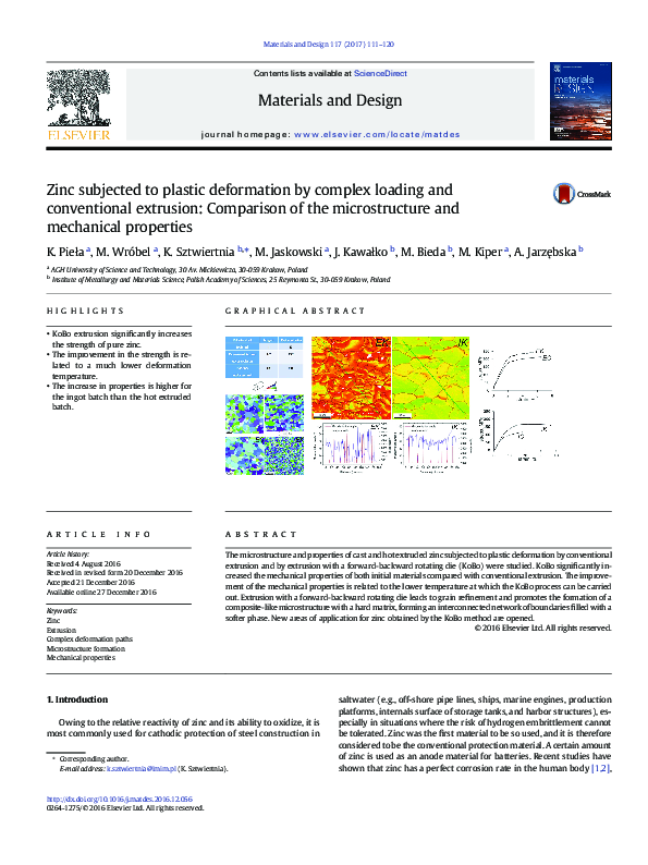 (PDF) Zinc subjected to plastic deformation by complex loading and ...